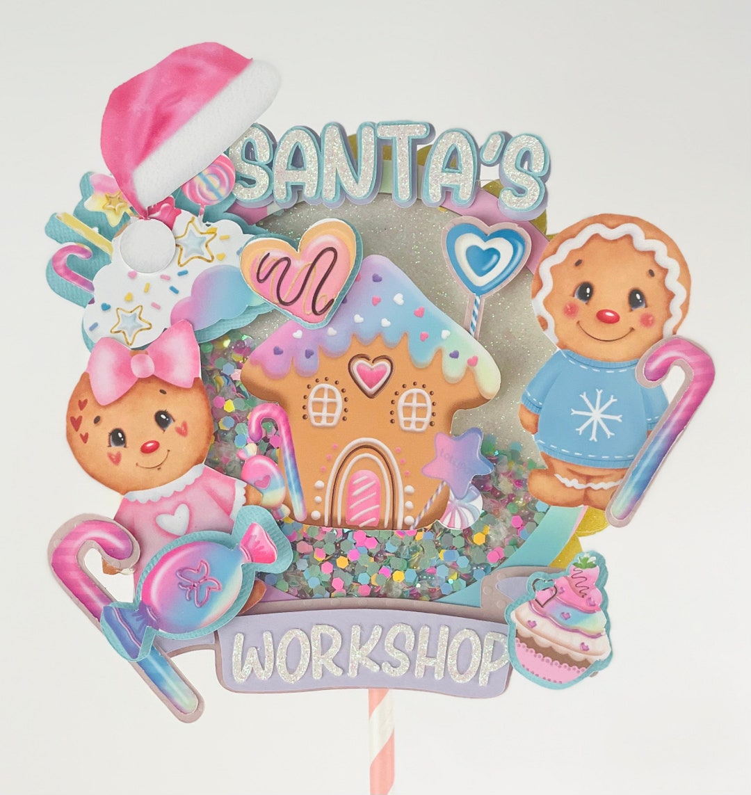 GINGERBREAD CAKE TOPPER Santas Workshop Cake Topper Pastel - Etsy