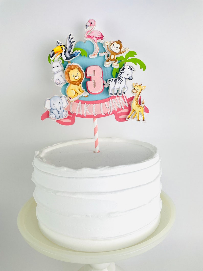 Safari Cake Topper Girl Jungle Theme Cake Topper Animal Cake - Etsy