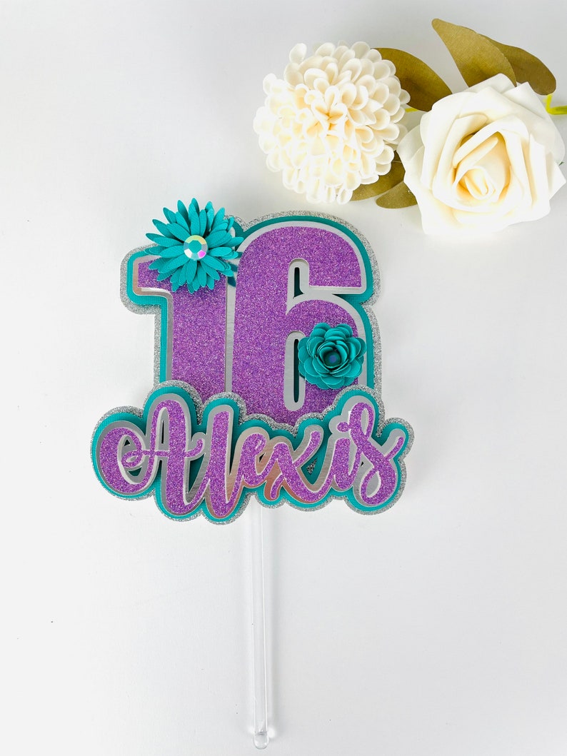Sweet 16 Birthday Cake Topper 3D Cake Topper Glitter Cake - Etsy