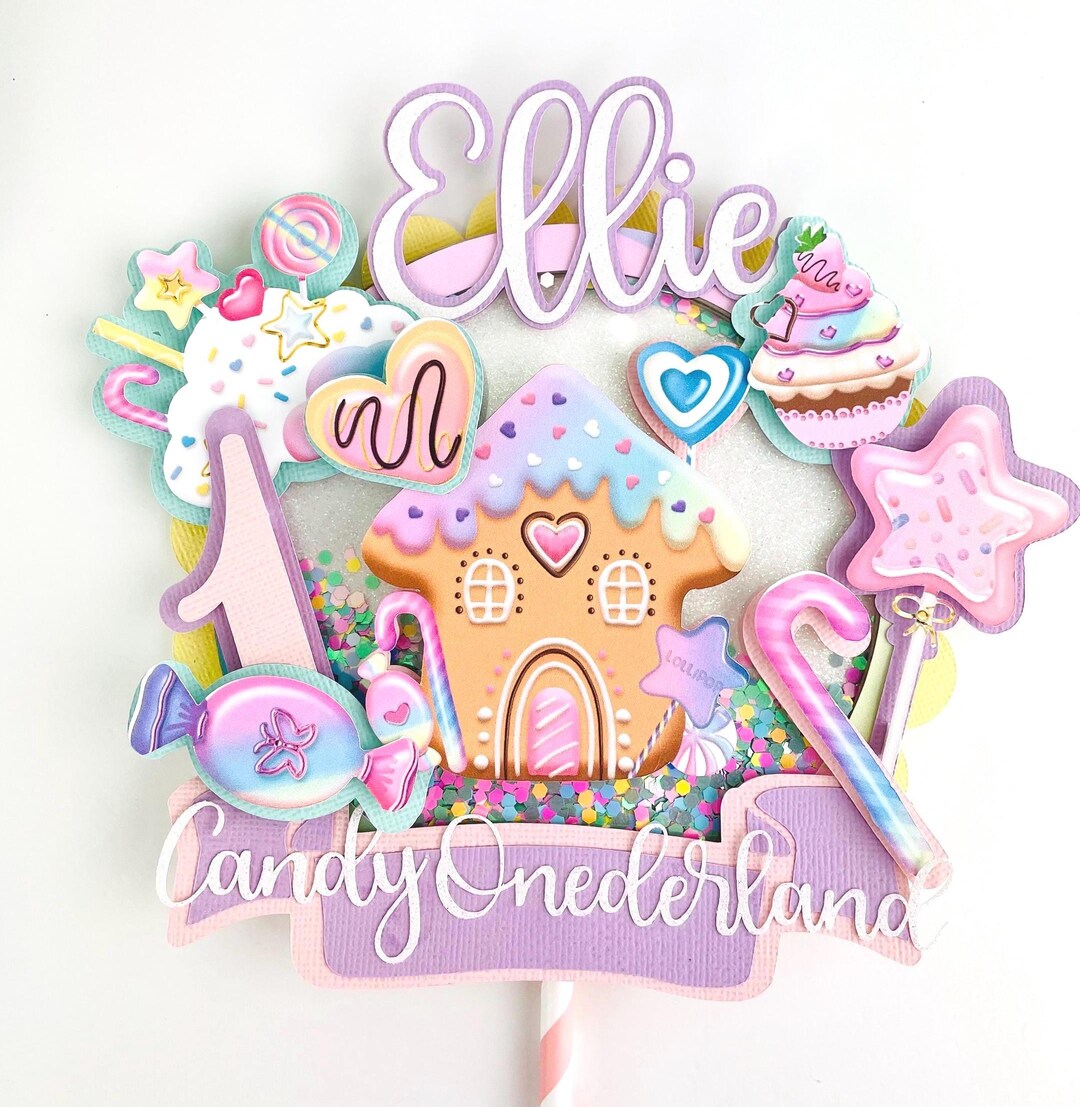 Candy Theme Cake Topper Sweet One Birthday Decorations Pastel Birthday ...