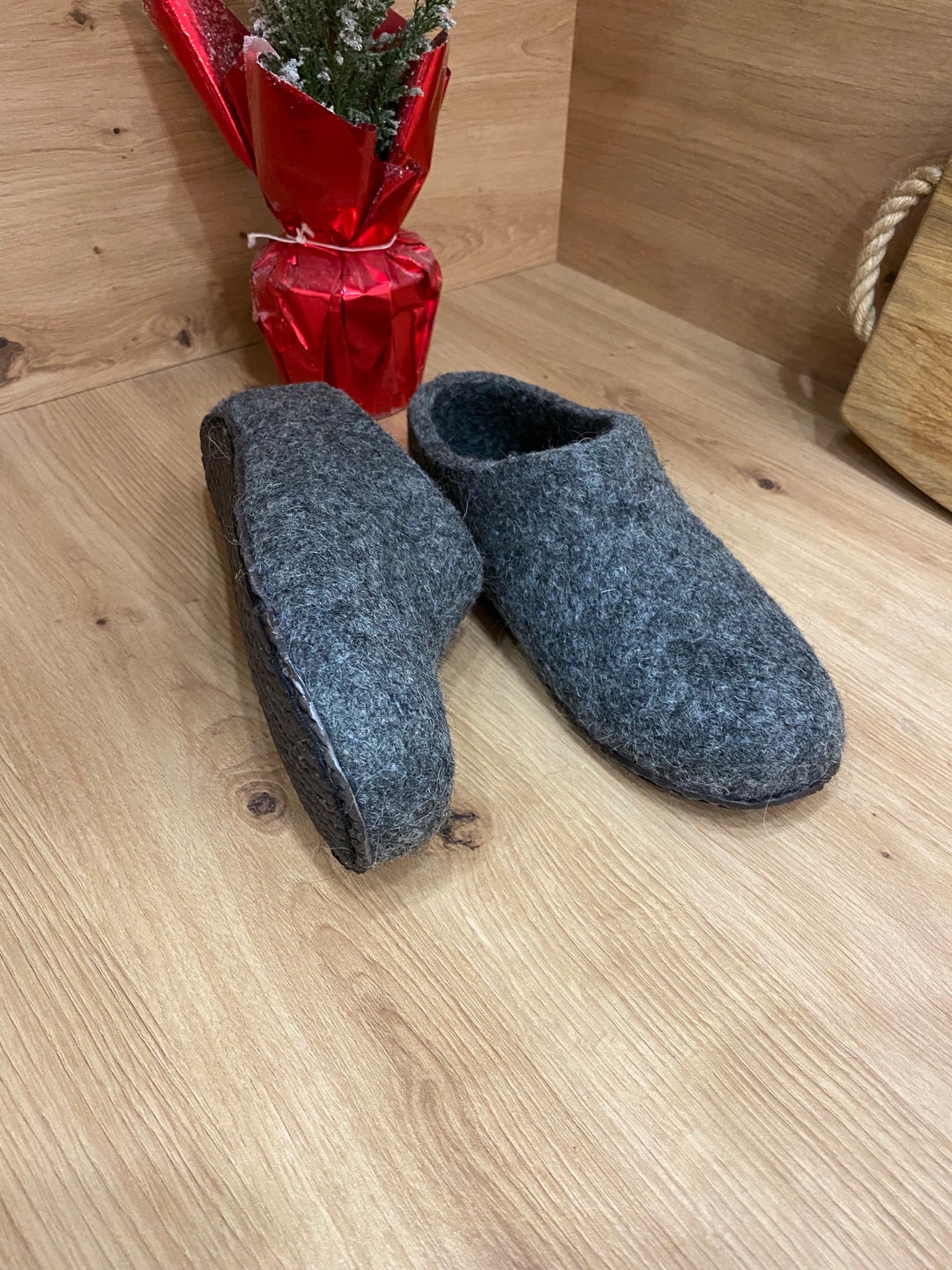 Handmade Wool Slippers: Grey Wool Clogs With Rubber Sole - Etsy