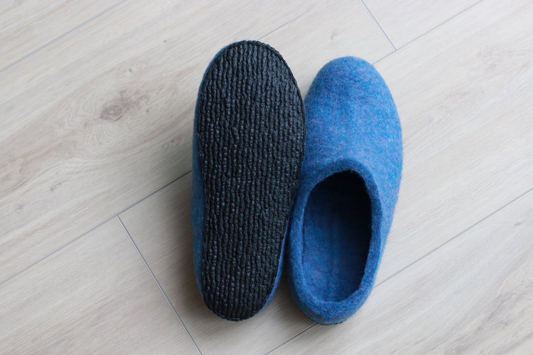 Natural Wool Clogs/ Eco Wool Shoes/ Felted Wool Slippers/ Blue Wool ...
