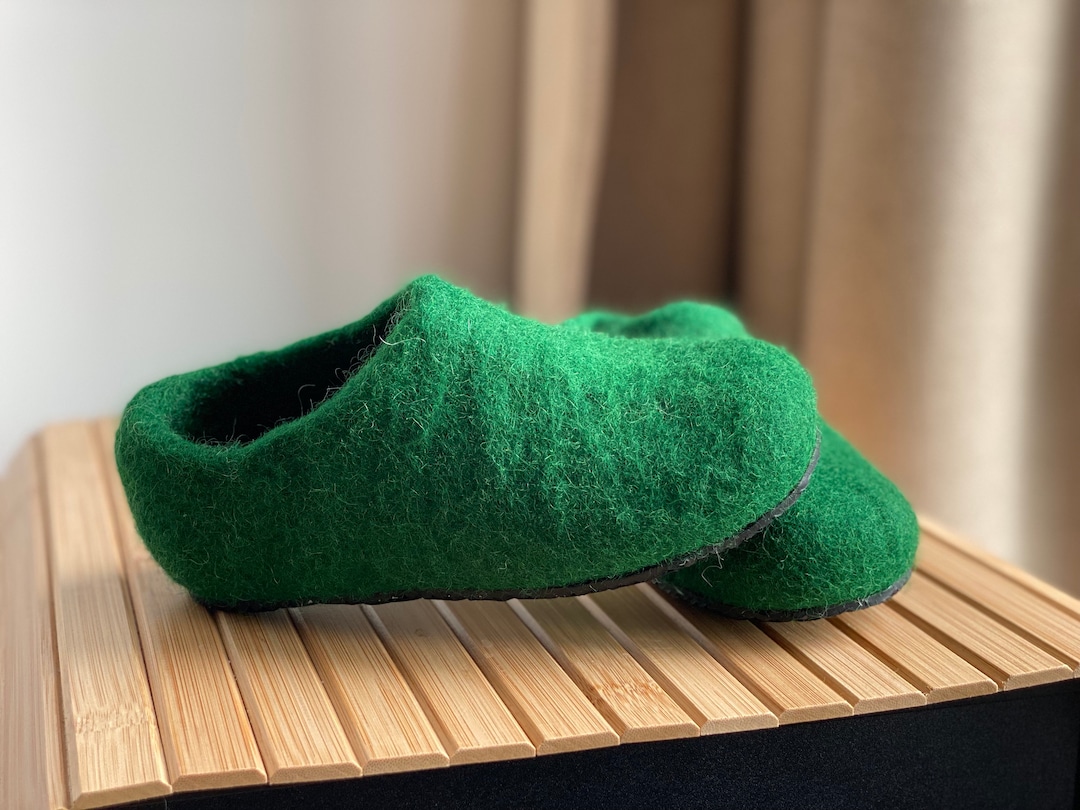 Handmade Wool Toddler Slippers: Emerald Green Kids Booties - Etsy