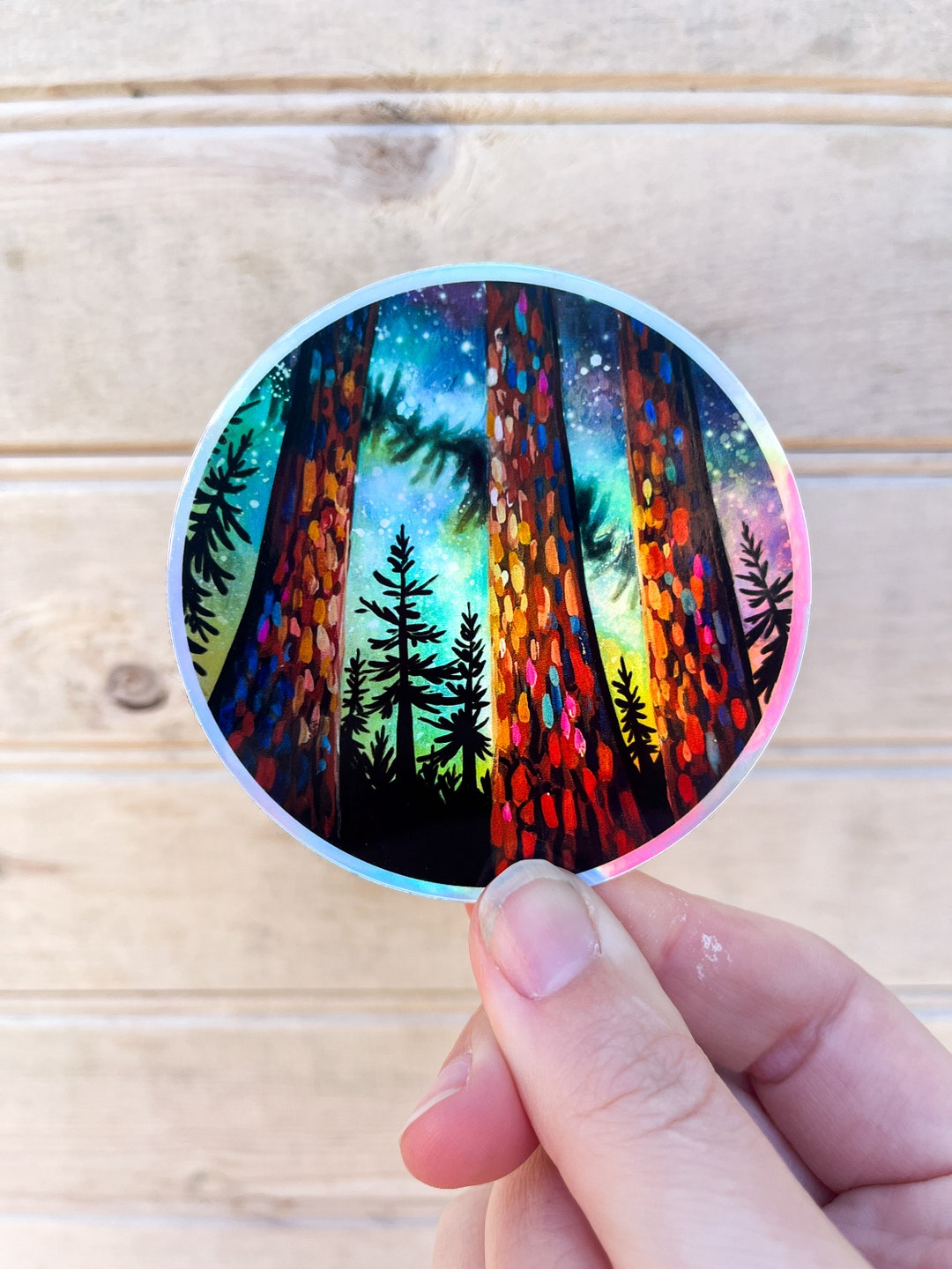 Holographic Pine Tree Sticker, Camping Decal, Laptop Sticker, Redwood ...