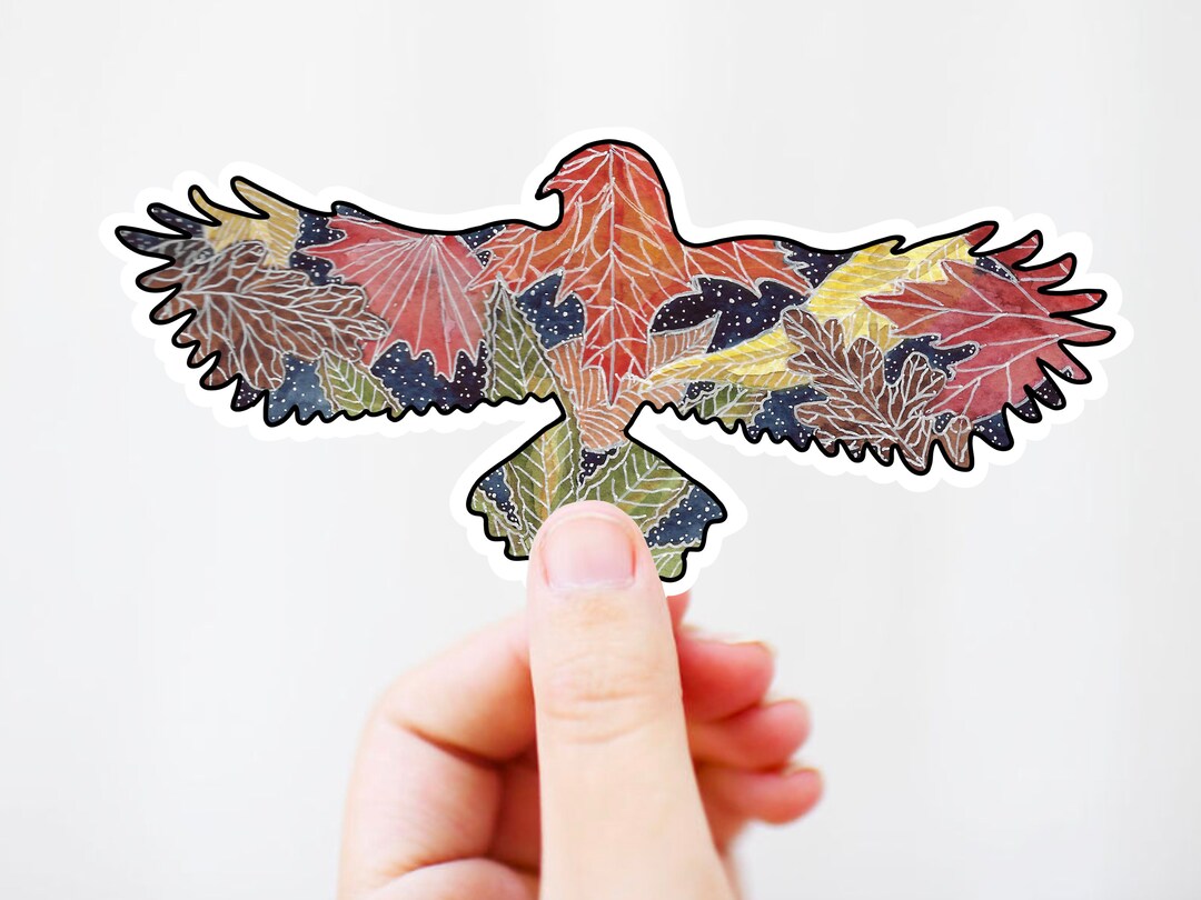 Hawk Sticker - Fall Leaves, Bird Silhouette, Spirit Animal, Autumn ...
