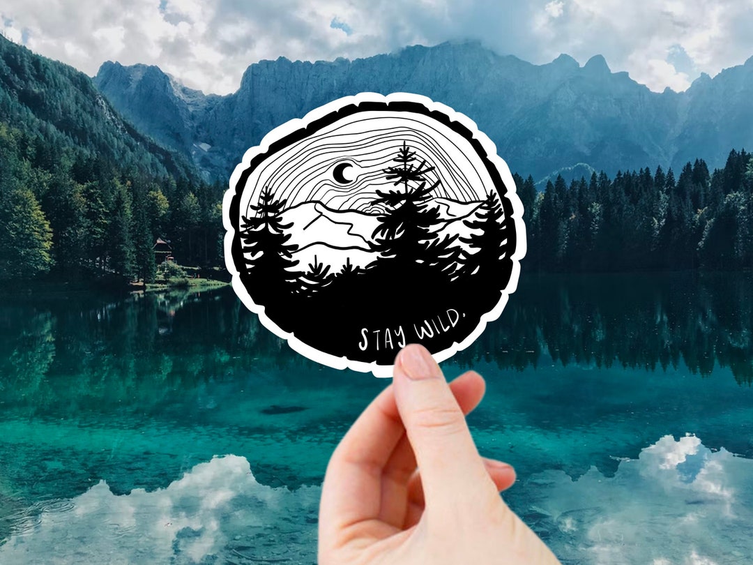 Stay Wild Forest Scene Tree Ring Sticker - Mountain Wood Grain Vinyl ...
