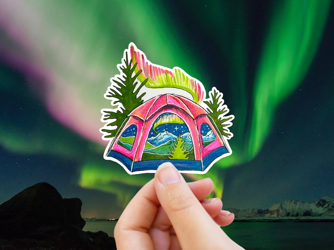 Tent Camping Sticker, Aurora Borealis Sticker, Night Sky Decal ...