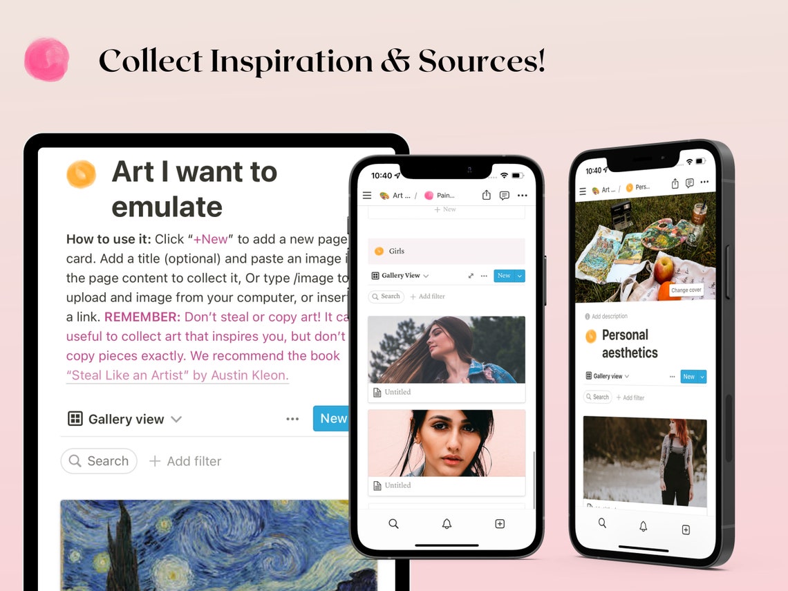 Artist Notion Template Aesthetic Digital Life Planner Art | Etsy