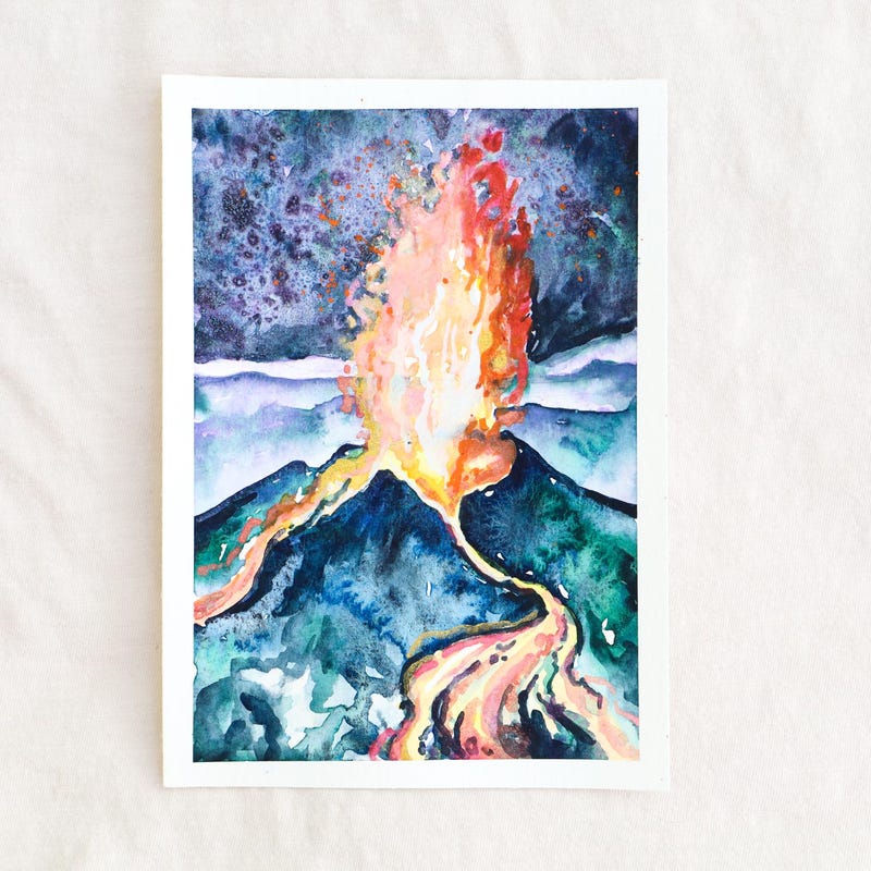 Volcano Watercolor - Etsy