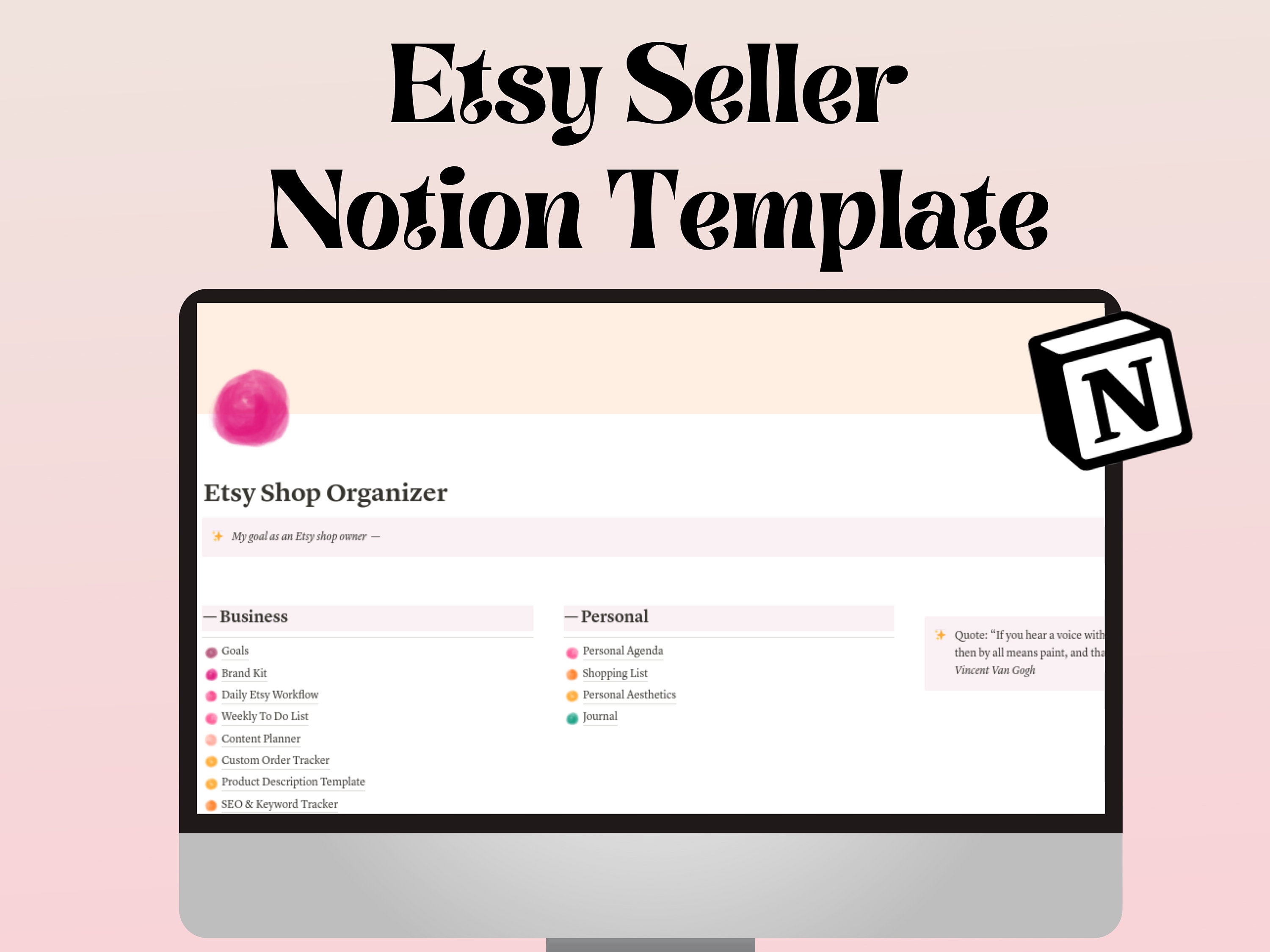 Etsy Seller Notion Planner Template: Small Business Organizer (digital ...