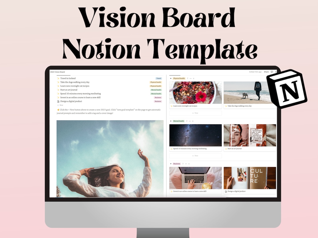 Vision Board Notion Template Manifesting Digital Download - Goal Setting, Law of Attraction ...