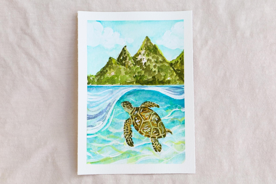 American Samoa National Park Watercolor Painting, Sea Turtle Art - Etsy