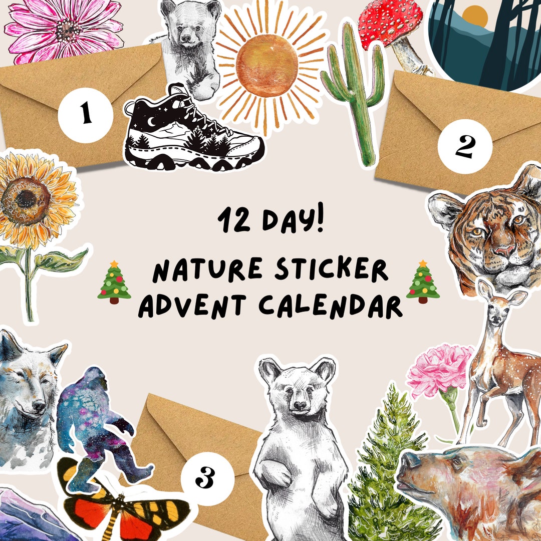 Nature Sticker Advent Calendar - Christmas Gift Sticker Bundle for ...