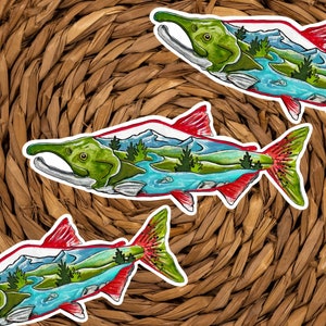 Alaska Salmon Vinyl Sticker, Fishermen Decal, Pacific Northwest Gift ...