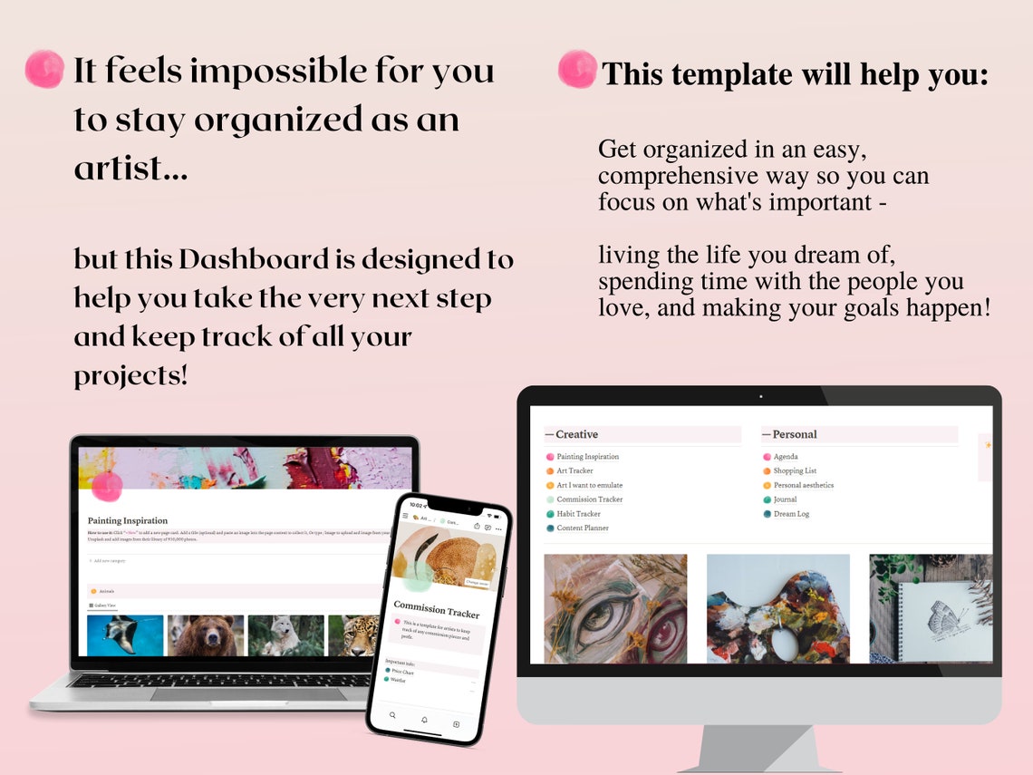 Artist Notion Template Aesthetic Digital Life Planner Art | Etsy