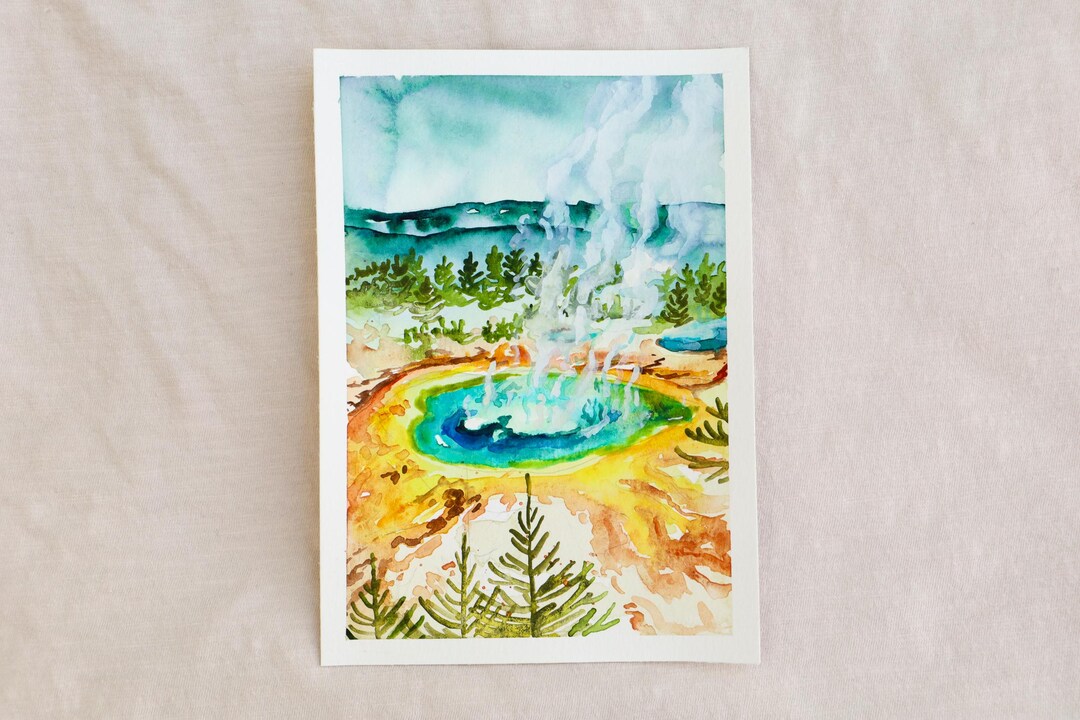 Yellowstone National Park Art, National Park Gift, Original Watercolor ...