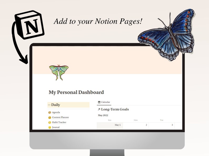 Butterfly Notion Icons - Aesthetic Digital Stickers for Life Planner ...