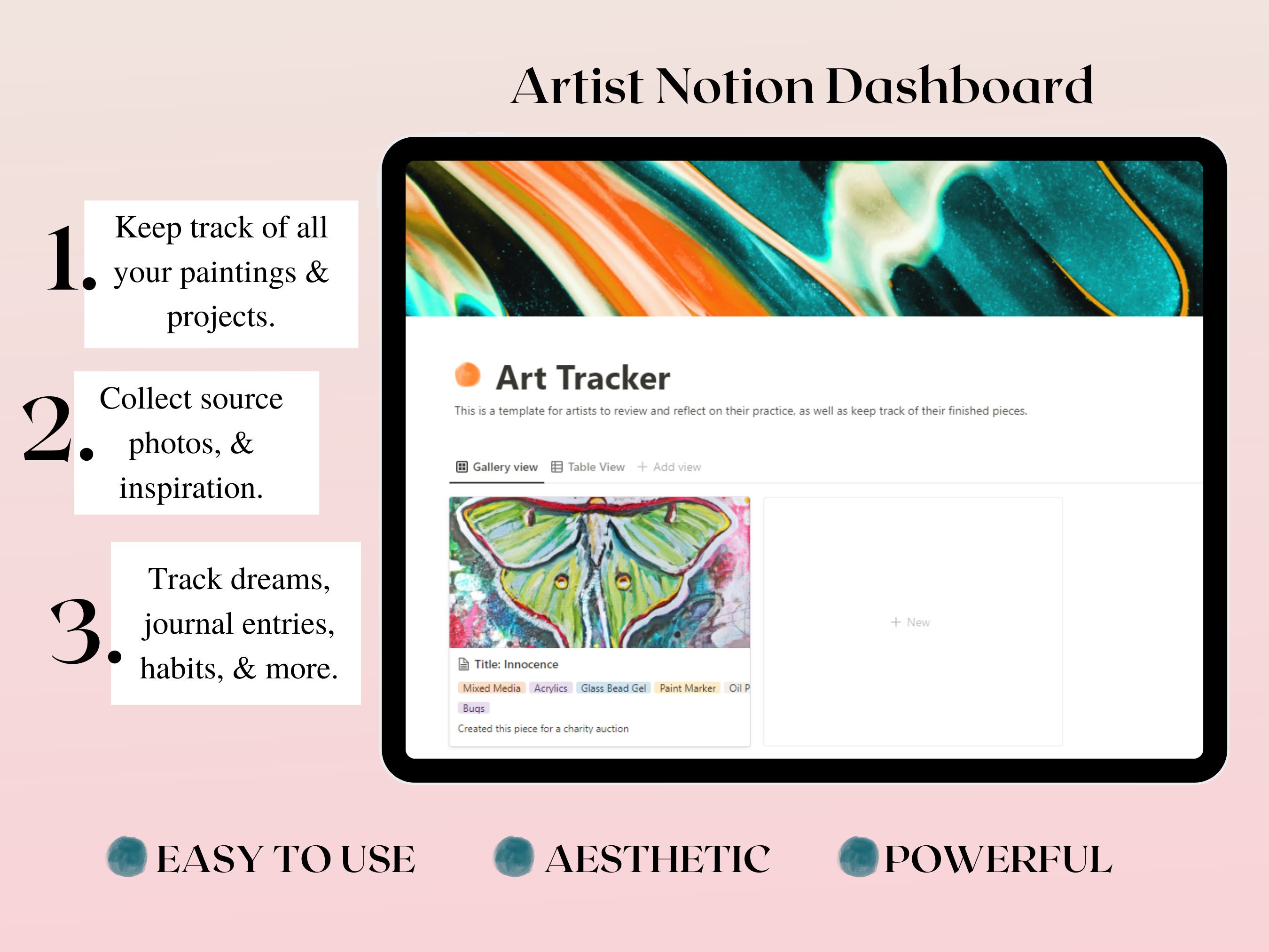 Artist Notion Template Aesthetic Digital Life Planner Art | Etsy