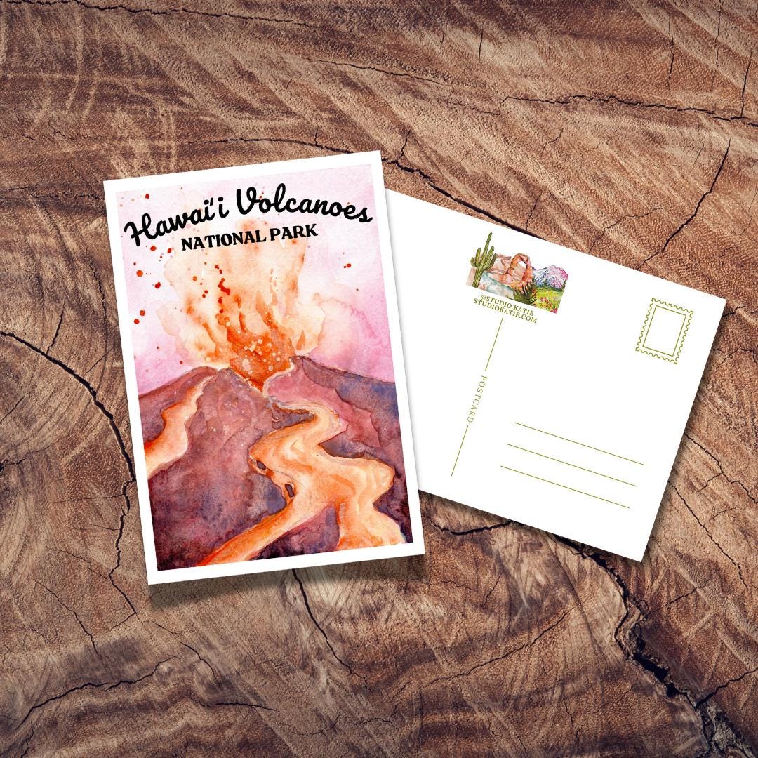 Hawaii Volcanoes National Park Postcard, Hawaii Travel Poster, Hawaiian ...