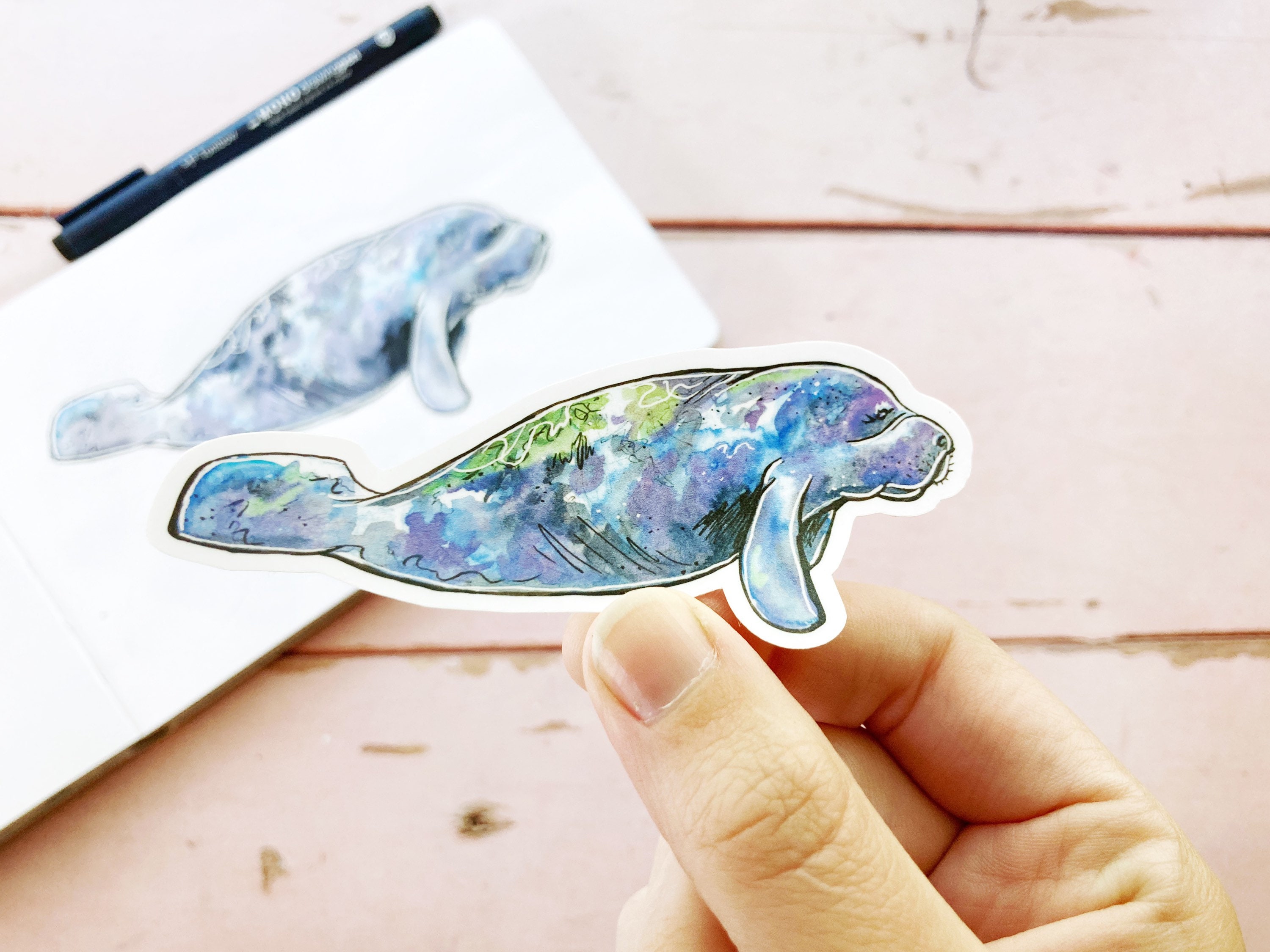 Manatee Sticker Mermaid Vinyl Sticker for Water Bottle Save | Etsy