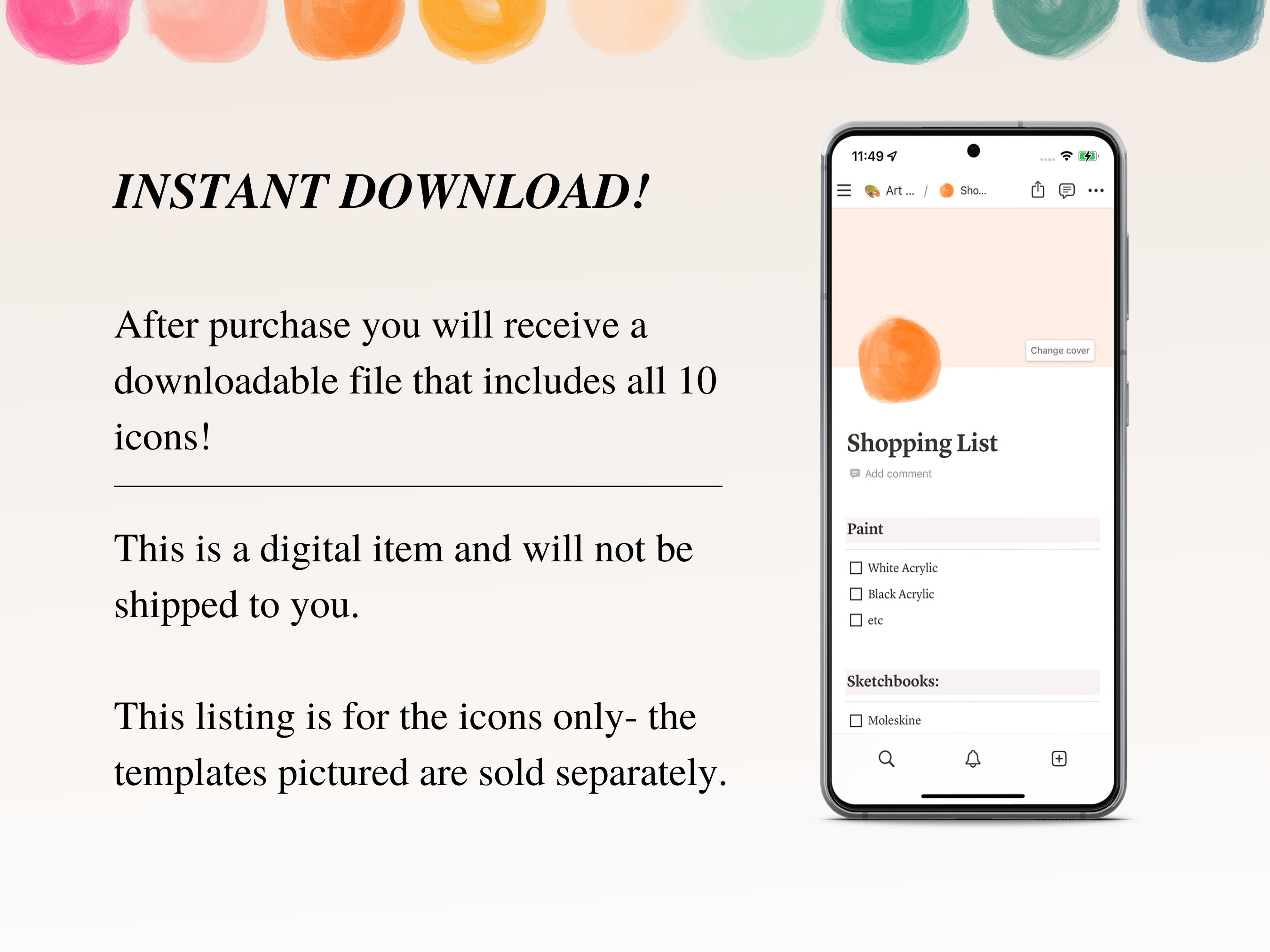 Rainbow Notion Icons Watercolor Dot Digital Sticker Pack for - Etsy
