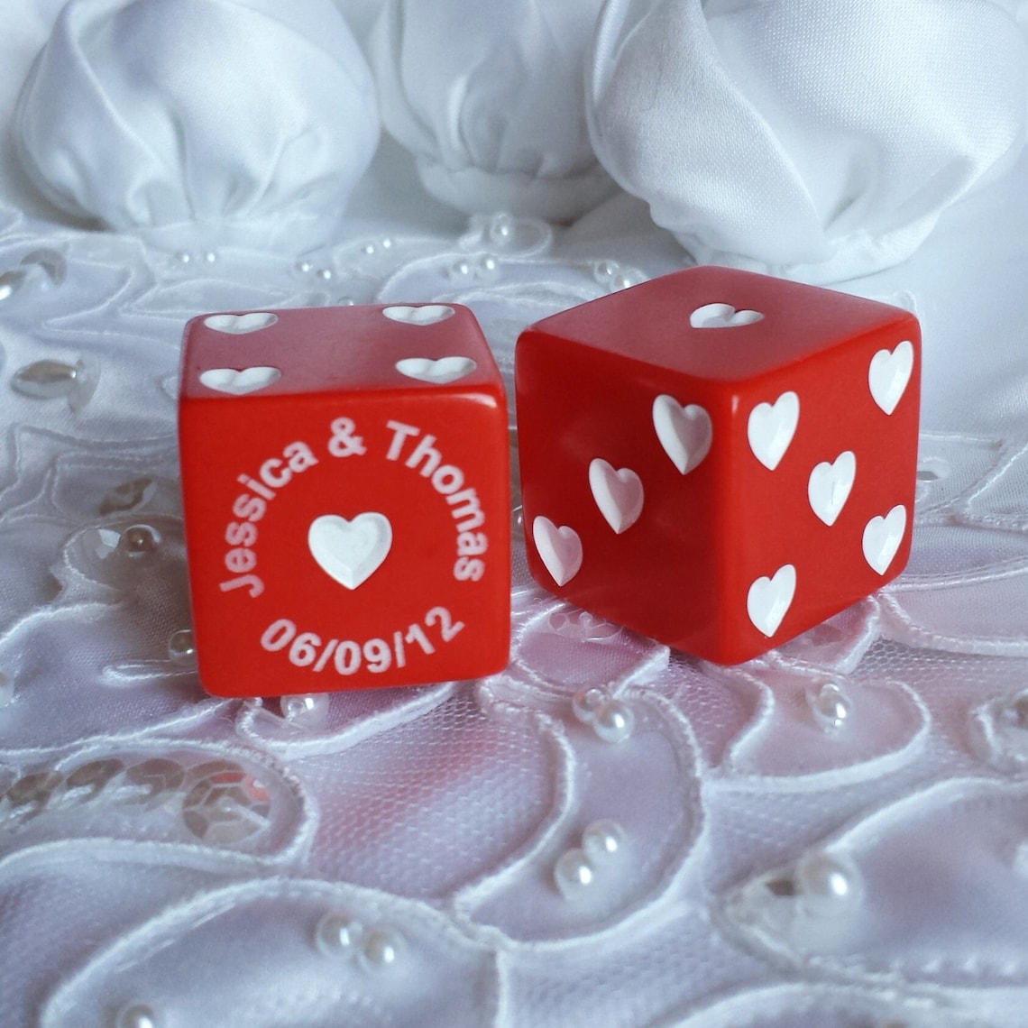 Red Sweetheart Dice 25mm Red With White Hearts Engraving - Etsy