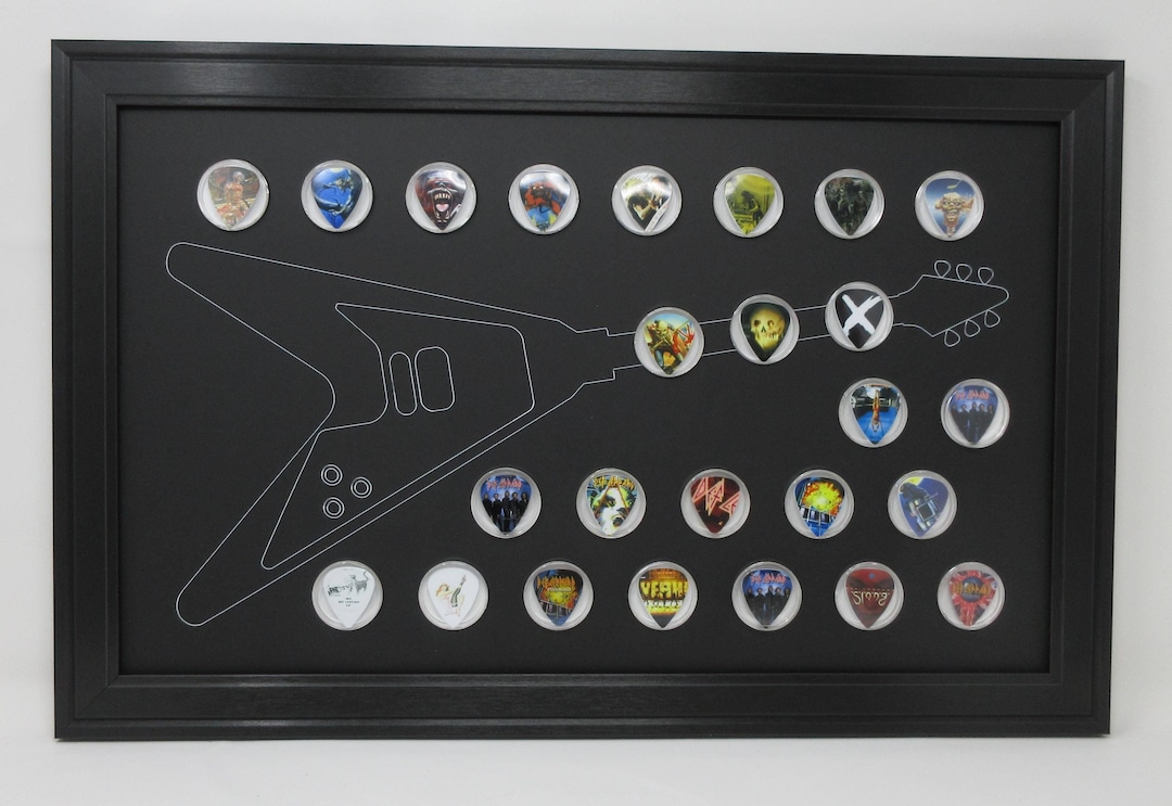 Flying V Guitar Pick Picture Display Wall Frame for 25 Picks With ...