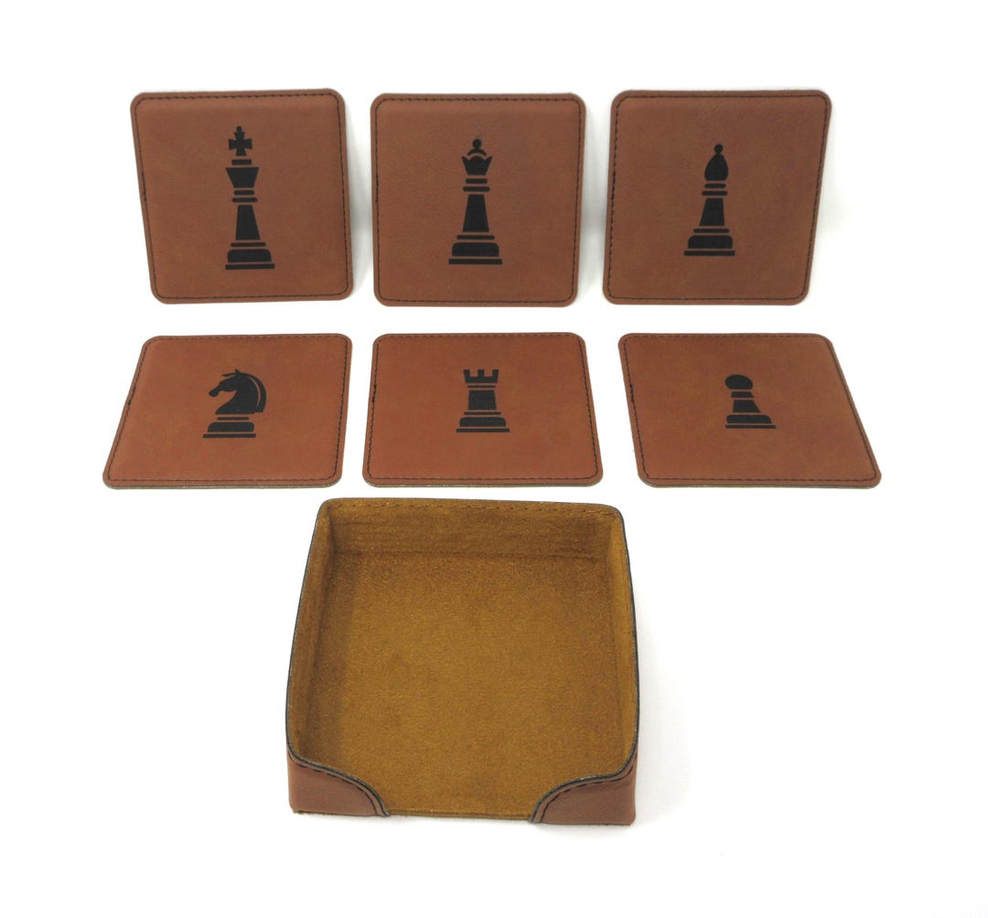 CHESS PIECES Leatherette Coasters 4" X 4" With Game Night Theme - Set ...