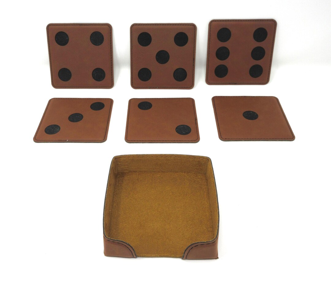 DICE PIPS Pips Leatherette Coasters 4" X 4" With Game Night Theme, Set ...