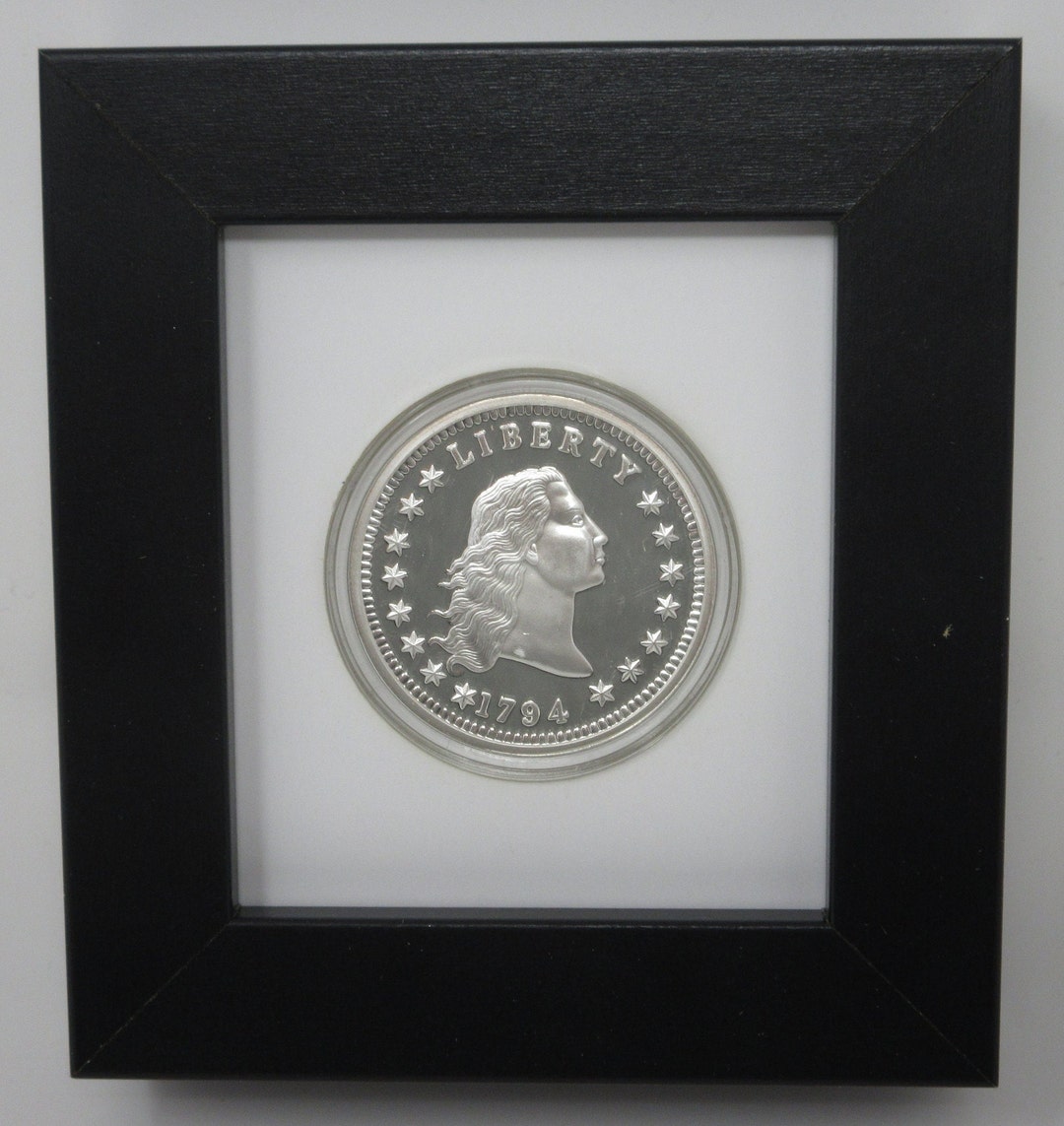 Silver Round Display Frame: 39mm Coin Holder, Black Wood Frame With ...