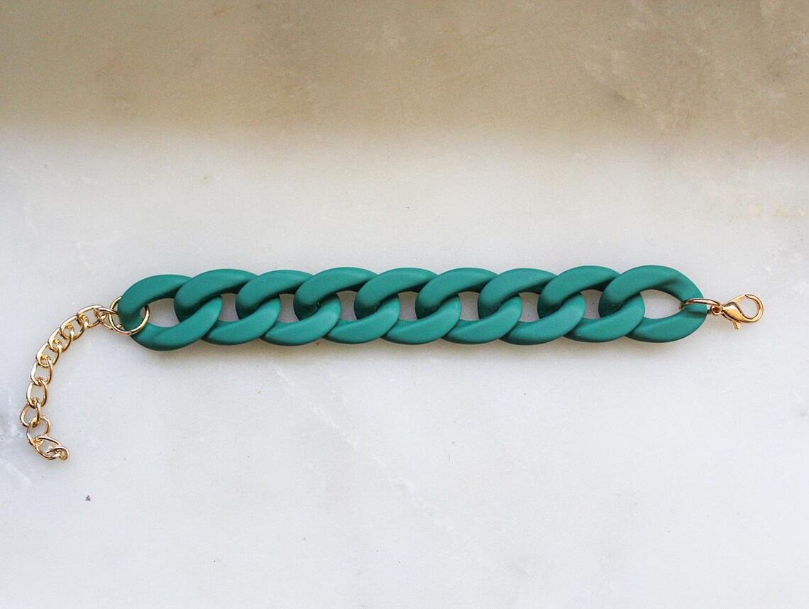Acrylic Dark Green Matte Cuban Chain Bracelet - Etsy