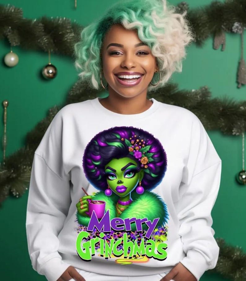 Merry Grinchmas Afro Diva PNG | Fun Holiday Grinch-inspired Digital Art ...