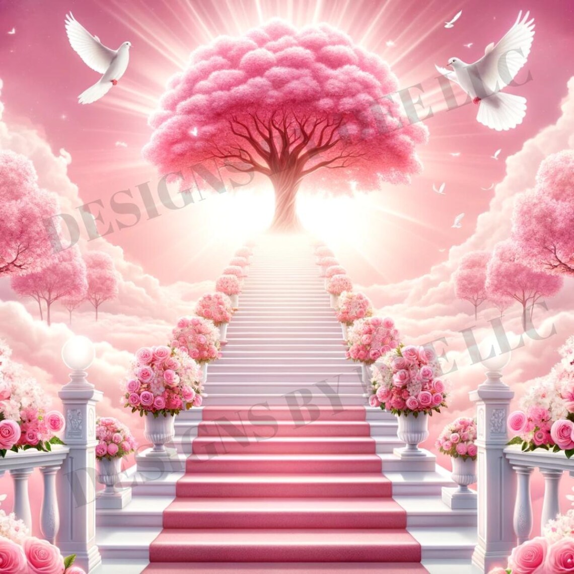 Heaven Background PNG Bundle, Pink Rose Memorial in Loving Memory PNG ...