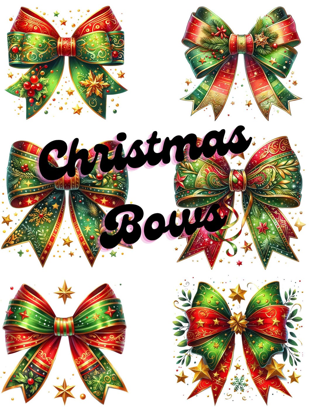 Festive Christmas Bow Clipart Set, Printable Designs for Scrapbooking ...