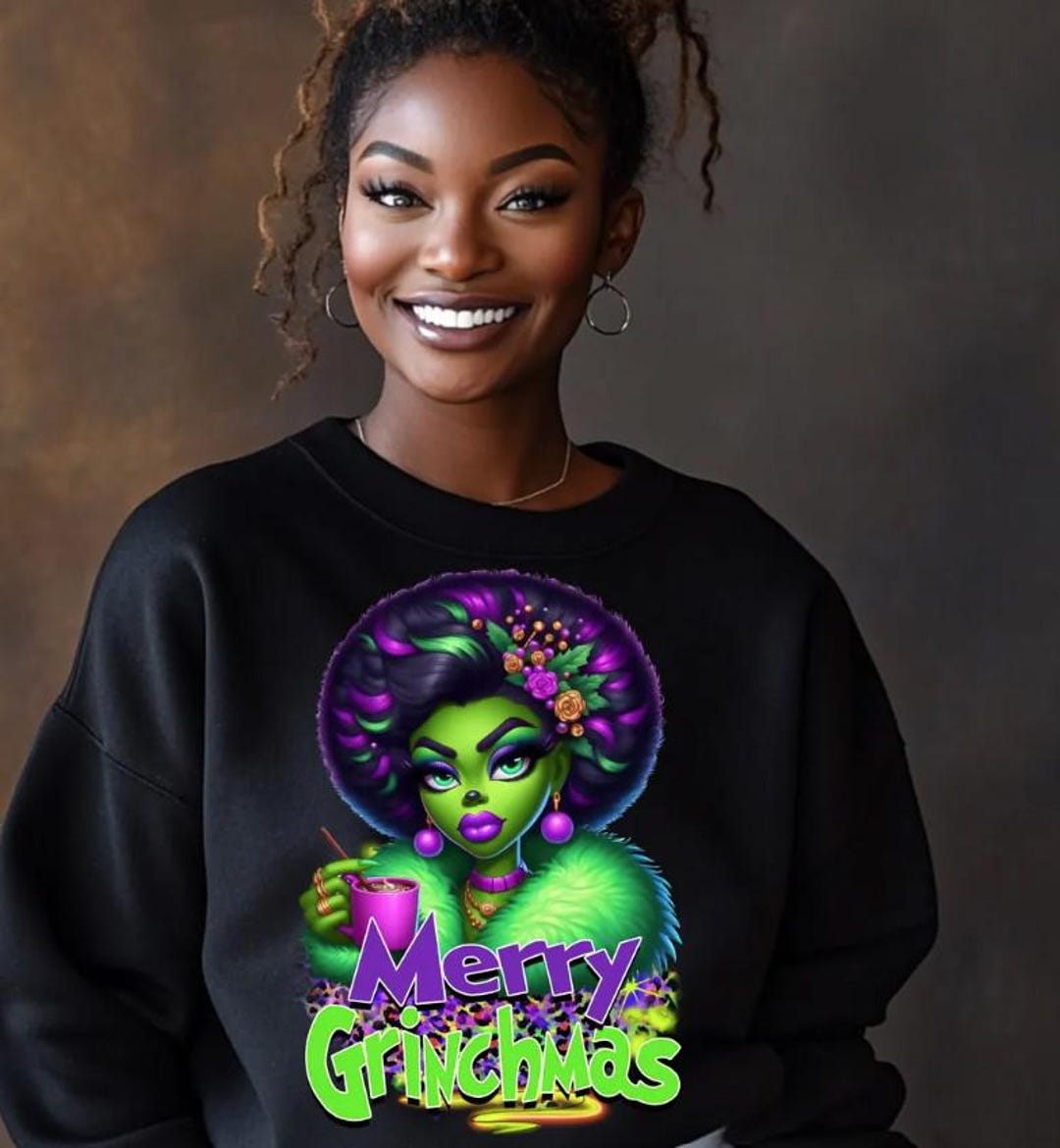 Merry Grinchmas Afro Diva PNG | Fun Holiday Grinch-inspired Digital Art ...