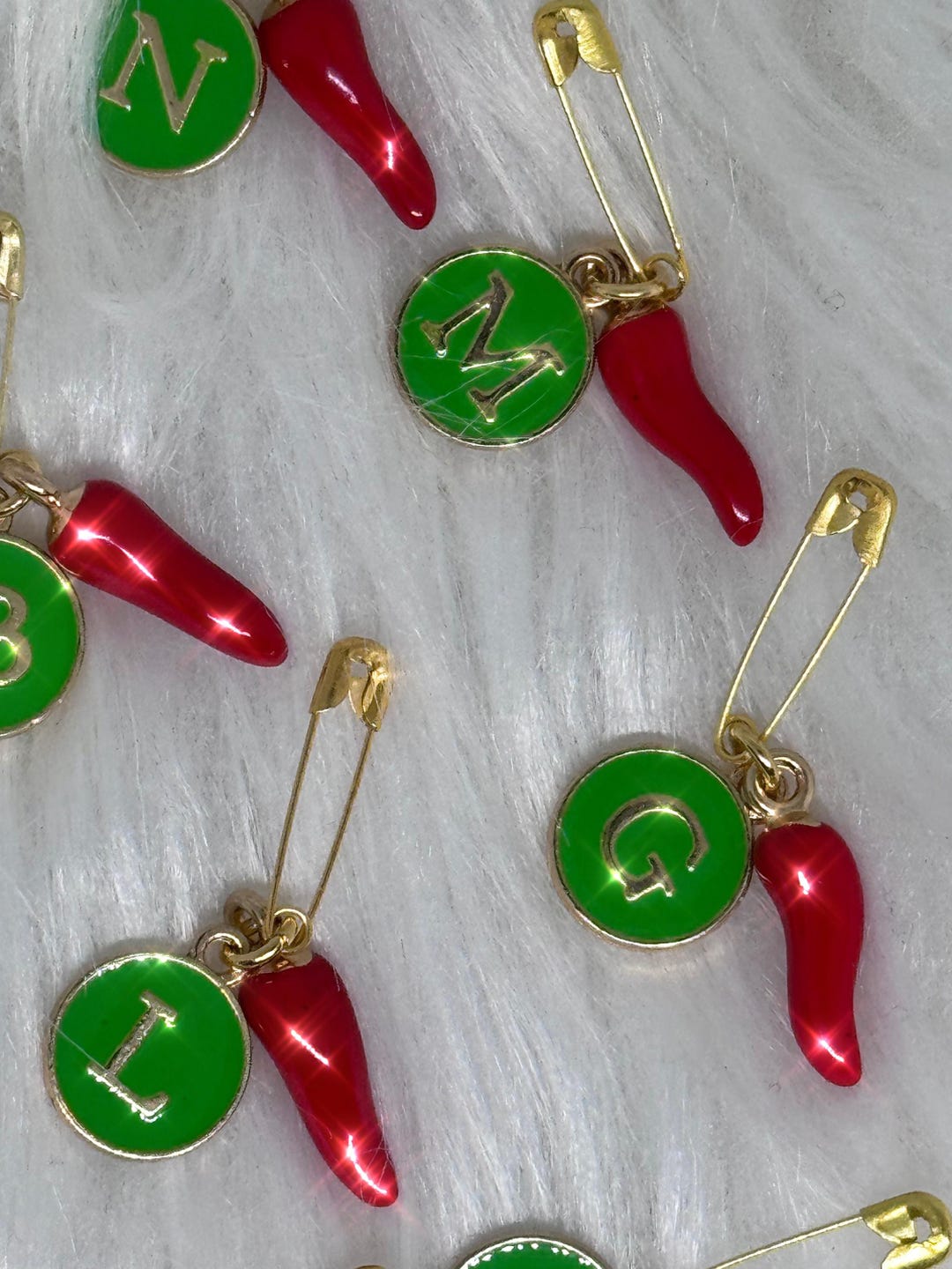 Red Cornicello Pin – Italian Horn, Green Initial Charm, Good Luck Gift ...