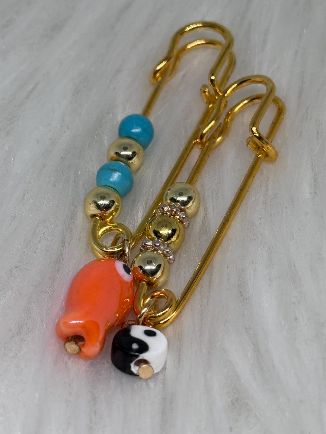 Ceramic Fish & Yin Yang Safety Pin Brooch | Handmade Protection Charm ...