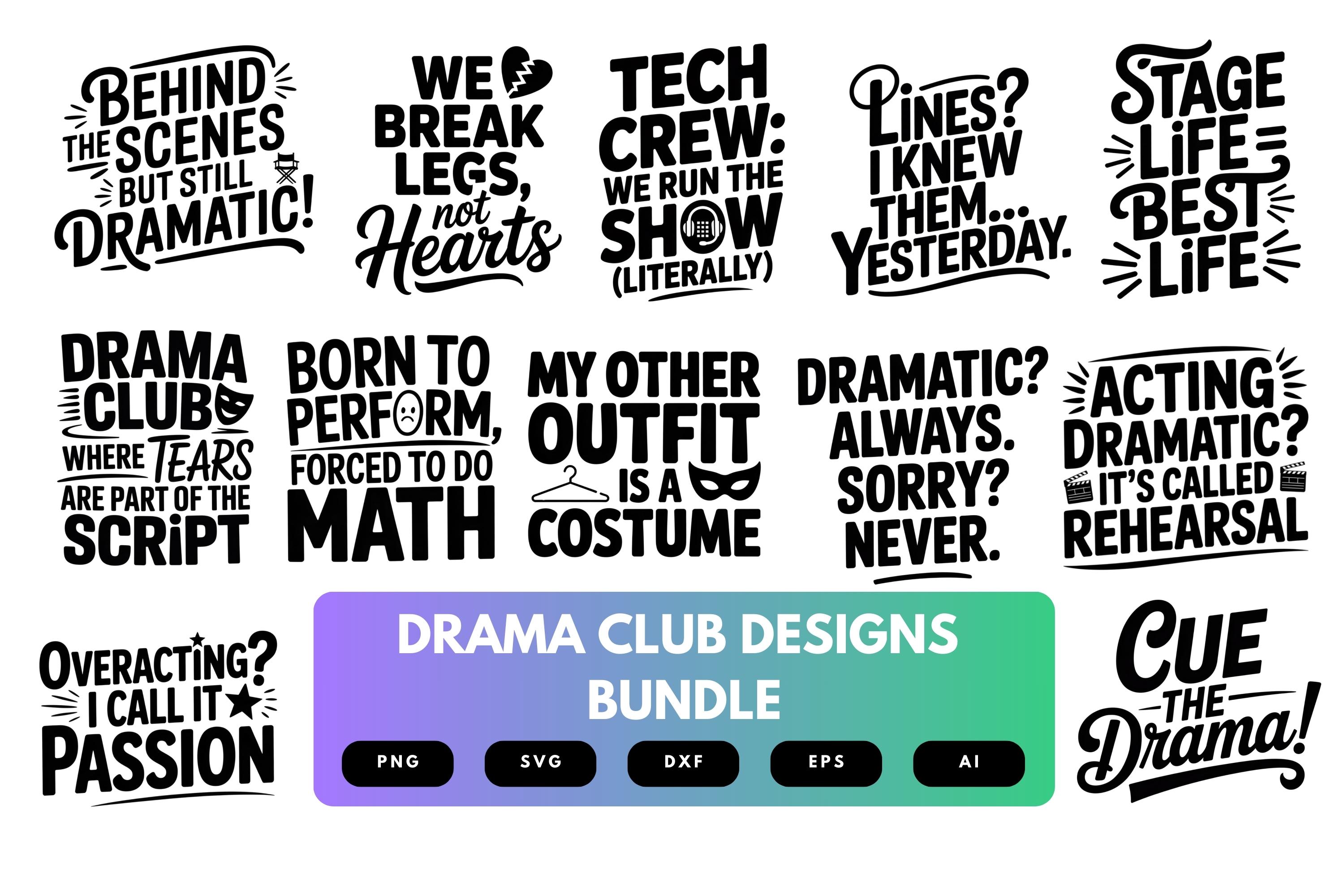 Drama Club SVG Bundle | Theater Mask Clipart, Acting Quote Cut Files ...