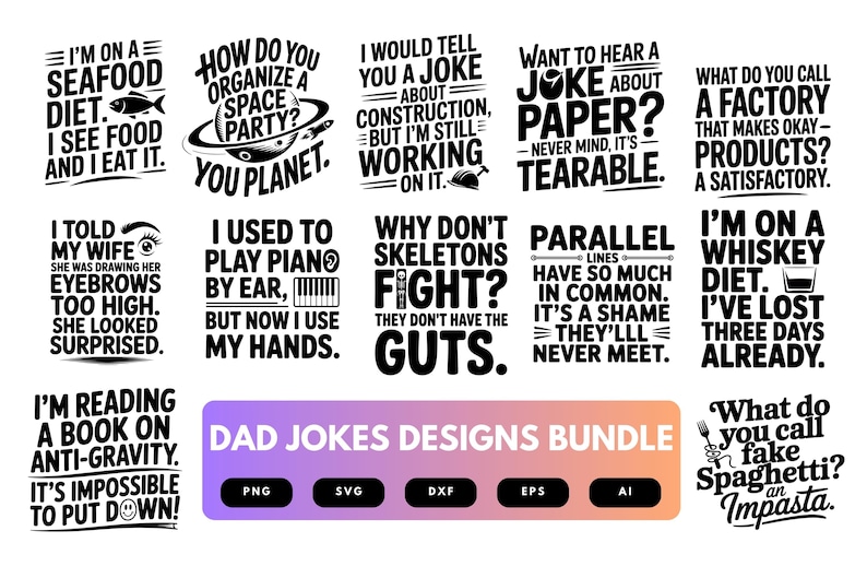 Dad Jokes SVG Bundle | Funny Dad Quotes Clipart, Pun Silhouette Cut ...