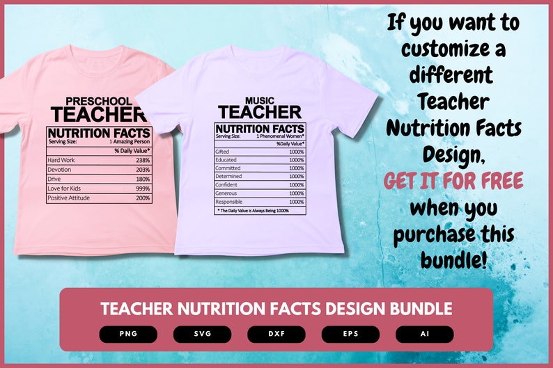 Teacher Nutrition Facts Design Bundle Kindergarten Teacher - Etsy