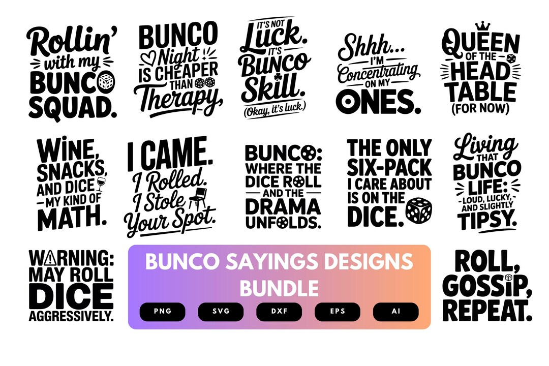 Bunco SVG Bundle | Funny Dice Game Sayings, Party Clipart & Cricut Cut ...
