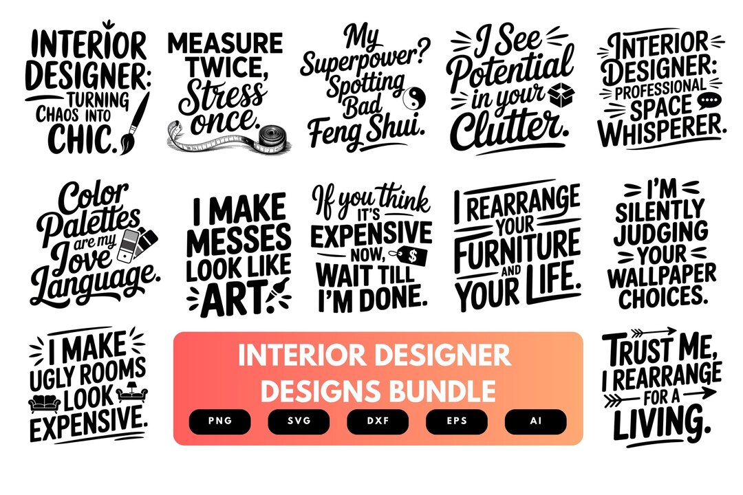 Interior Designer SVG Bundle | Home Decor Quote Clipart, Design Studio ...