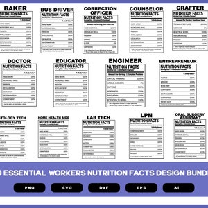 20 Essential Workers Nutrition Facts Design Bundle Essential Worker ...