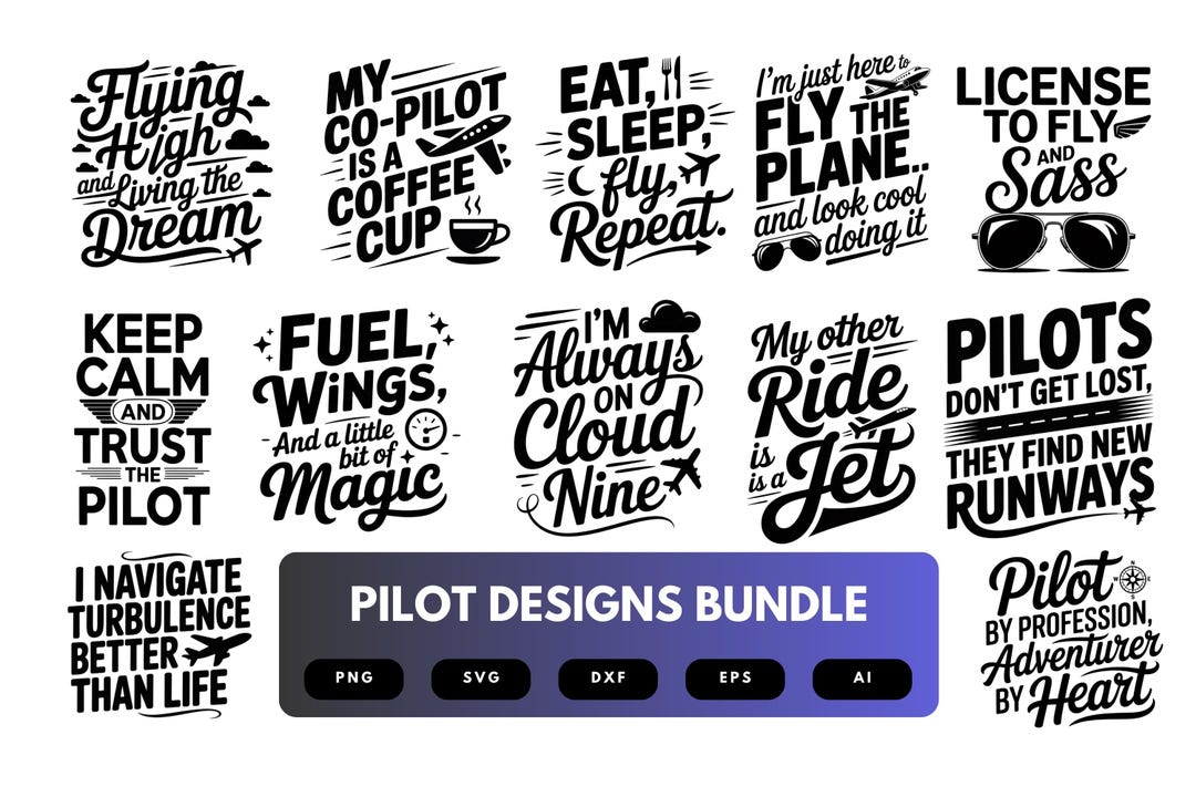 Pilot SVG Bundle | Aviation Clipart, Pilot Quote Cut Files for Cricut ...