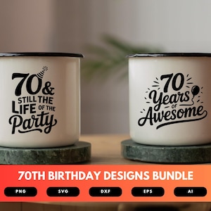 70th Birthday SVG Bundle | Funny Seventy Clipart, Milestone Birthday ...