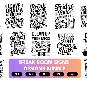 Break Room Signs SVG Bundle | Office Humor , Workplace Decor Cut Files ...