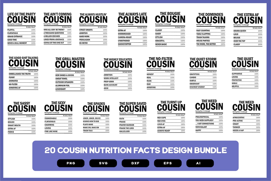 Cousin Nutrition Facts Design Bundle Cousin Nutrition Design - Etsy