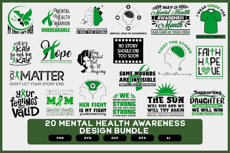 Mental Health Awareness Design Bundle | Mental Health Design | Mental ...