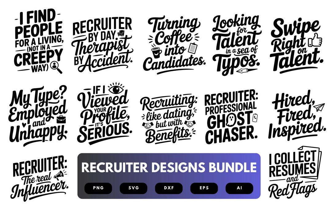 Recruiter SVG Bundle | HR , Hiring Clipart, Recruiting Quote Cut Files ...
