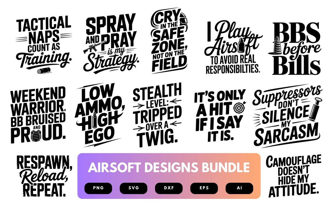 Airsoft SVG Bundle | Tactical Gun Clipart, Military Silhouette Cut ...